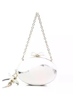 SELF-PORTRAIT Bow-detail Oval Clutch Bag - Neutrals