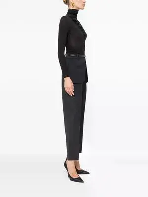 NISSA Lyocell-wool Blend Turtleneck Top With Ruched Detailing - Black