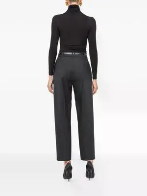 NISSA Lyocell-wool Blend Turtleneck Top With Ruched Detailing - Black