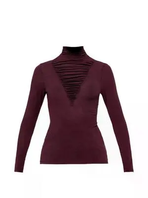 NISSA Lyocell Wool-blend Turtleneck Top - Red