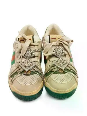 Gucci Beige Leather Embellished Sneakers