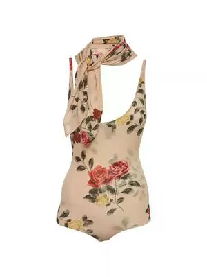 Magda Butrym 2025 Floral-print Bodysuit And Scarf Set - Neutrals