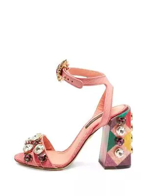 Dolce & Gabbana Crystal-embellished Lizard-effect Sandals - Pink