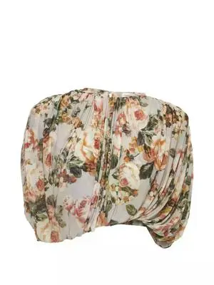 Magda Butrym Floral-print Gathered Cropped Blouse - Neutrals