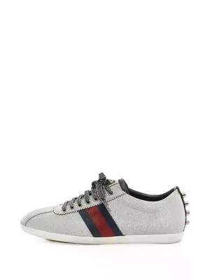 Gucci Web Stripe Studded Sneakers - Silver