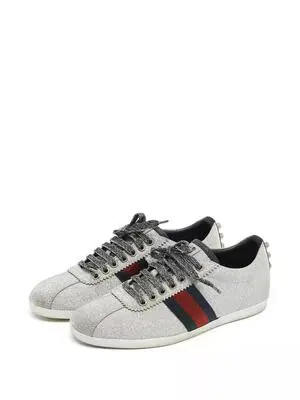 Gucci Glittered Web Stripe Studded Sneakers