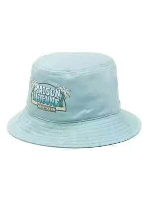 Maison Kitsuné Logo-print Cotton Bucket Hat - Blue