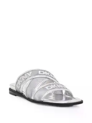 Dkny Cerelia Logo-embroidered Crossover-strap Slides - Silver