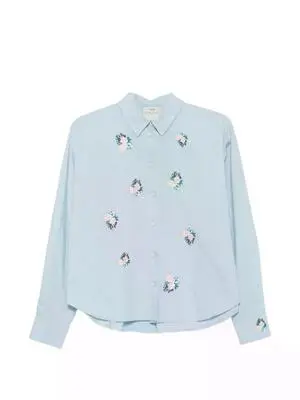 FORTE_FORTE Floral-embroidered Long-sleeve Shirt - Blue