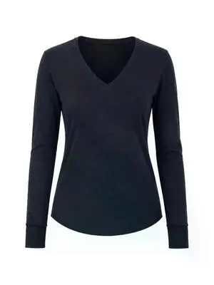 JUVIA Slub-texture V-neck Top - Blue