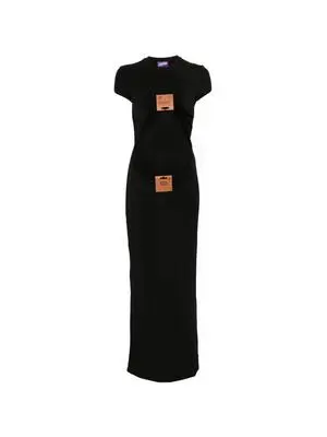 JEAN PAUL GAULTIER Logo Patch Gathered Maxi Dress - Black