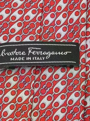 FERRAGAMO Silk Link Print Skinny Tie - Red