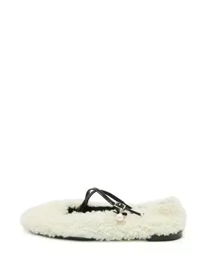 JIMMY CHOO Shearling Mary Jane Ballet Flats - White