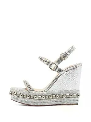 CHRISTIAN LOUBOUTIN Cataclou Snakeskin-embossed Wedge Sandals - Silver