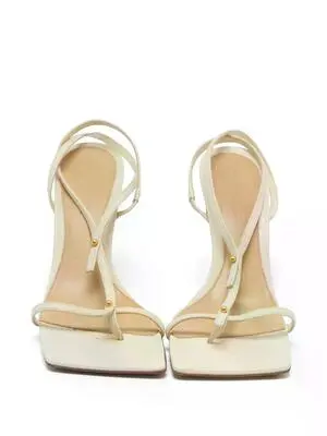 Bottega Veneta Cream Leather Square Toe T-strap Heeled Sandals