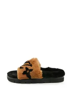 LOUIS VUITTON Pool Pillow Monogram Shearling Sandals - Brown