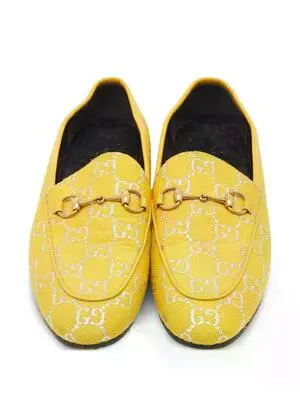 Gucci Jordaan Horsebit Loafers In Gg Supreme Canvas - Yellow