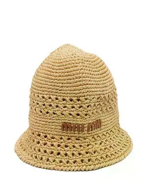 Miu Miu Crochet Logo Detail Bucket Hat - Neutrals