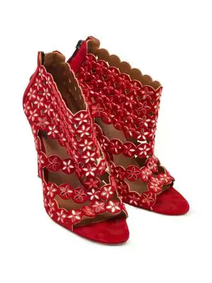 Alaïa Suede Laser-cut Floral Motif Stiletto Sandals