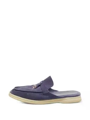 Loro Piana Suede Charms Walk Mules - Blue