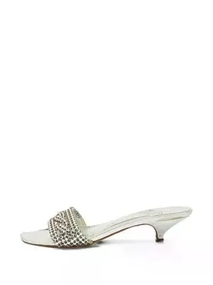 GINA Crystal-embellished Leather Heeled Sandals - Silver