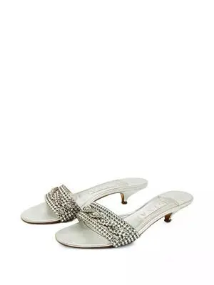 GINA Crystal-embellished Leather Heeled Sandals - Silver