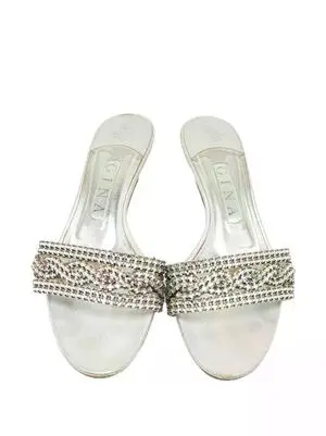 GINA Crystal-embellished Leather Heeled Sandals - Silver