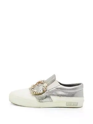 Miu Miu Crystal-embellished Slip-on Sneakers - Silver