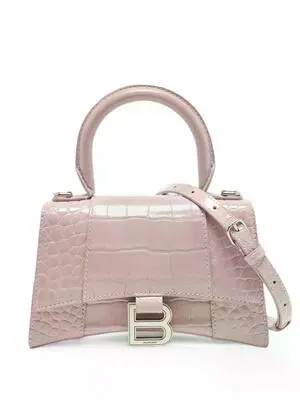 Balenciaga Xs Hourglass Crocodile-embossed Handbag - Pink