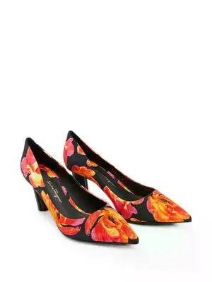 FERRAGAMO Badia Floral Print Pointed Toe Pumps
