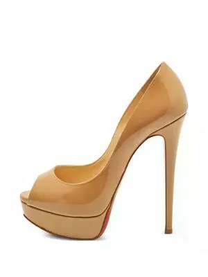 CHRISTIAN LOUBOUTIN Lady Peep Patent Leather Peep-toe Platform Pumps - Neutrals