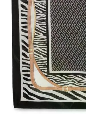 Liu Jo Zebra-print Logo-monogram Scarf - Black