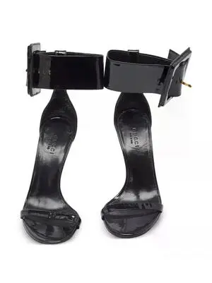 Gucci Patent Leather Buckled Ankle Strap Stiletto Sandals