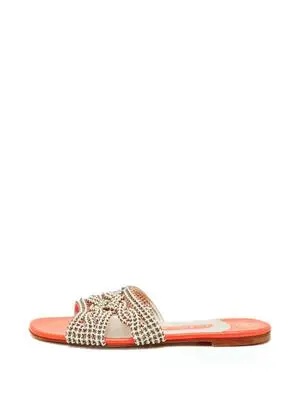 GINA Crystal-embellished Leather Slides - Orange