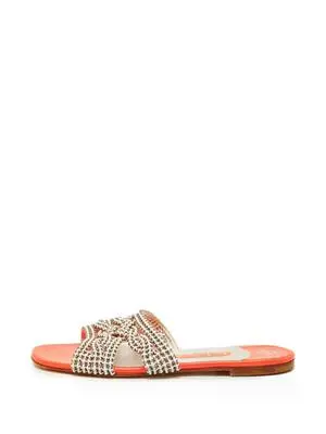 GINA Embellished Leather Flat Slides - Orange
