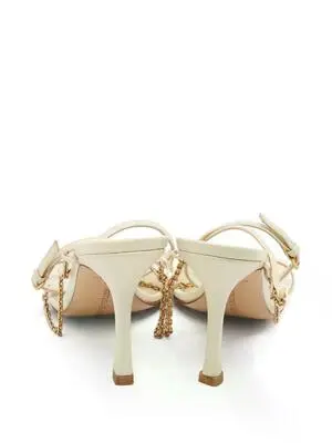Bottega Veneta Cream Leather Square Toe Stiletto Sandals With Gold-tone Chain Detailing - Neutrals