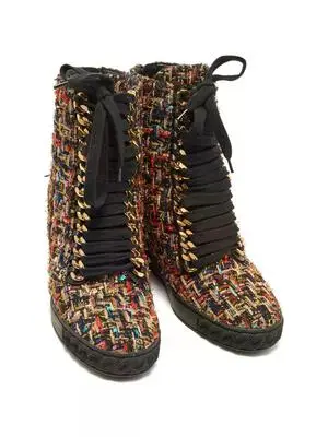 Casadei Tweed Chain-link Wedge Sneakers
