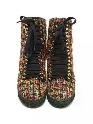 Casadei Tweed Chain-link Wedge Sneakers