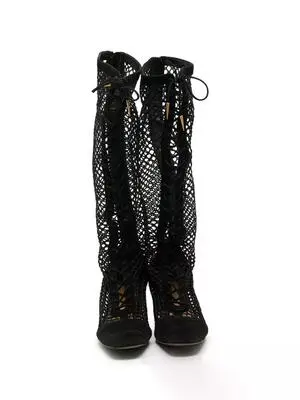 Dior Open-knit Mesh Lace-up Knee-high Boots