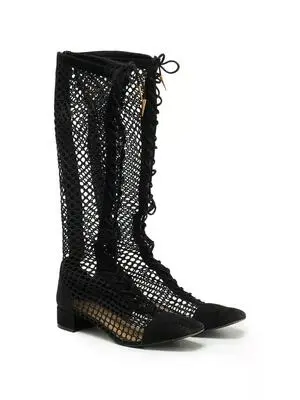 Dior Open-knit Mesh Lace-up Knee-high Boots