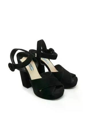 Prada Suede Platform Ankle-strap Sandals - Black