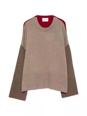 BEYOU Colour-block Ribbed-trim Sweater - Neutrals