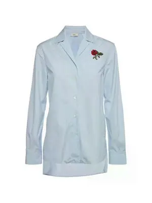 Celine Pinstripe Rose Embroidered Cotton Shirt