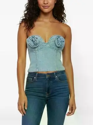 Magda Butrym Floral-appliqué Corset Top - Blue