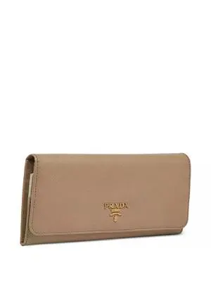 Prada Saffiano Leather Logo-plaque Continental Wallet - Neutrals