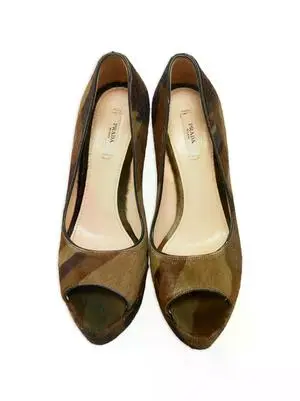 Prada Camouflage Calf Hair Open-toe Platform Pumps