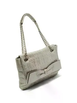 Carolina Herrera Audrey Monogram Bow Shoulder Bag - Silver