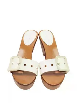 SERGIO ROSSI Cream Calf Leather Buckle Detail Platform Clogs