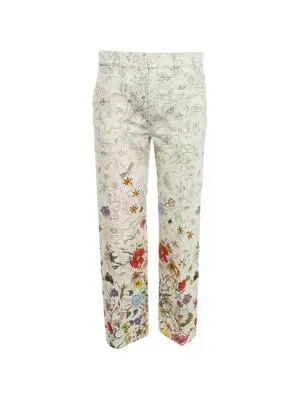 Gucci Floral Print Straight Leg Jeans - Neutrals