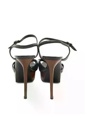 Saint Laurent Leather Bow Detail Ankle Strap Platform Stiletto Sandals